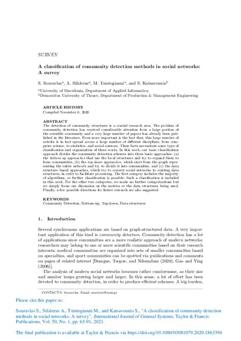 Pdf A Classification Of Community Detection Methods In Social