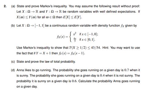 A State And Prove Markov S Inequality You May Chegg Com