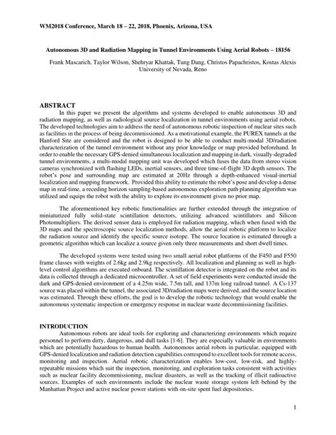 Pdf Autonomous 3d And Radiation Mapping In Tunnel Environments Using Aerial Robots