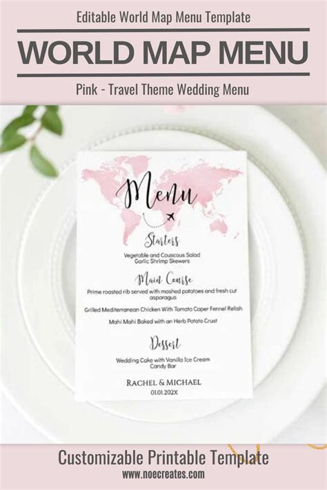 Pink Map Menu Template Editable World Map Menu Template Travel Theme