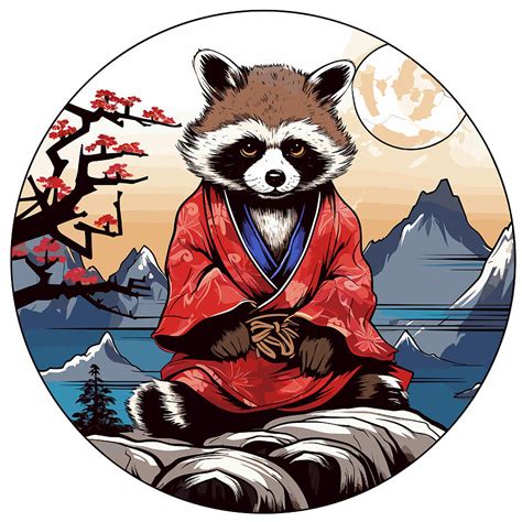 Tanuki In Kimono In Old Japanese Anime Style Design Digital Art By