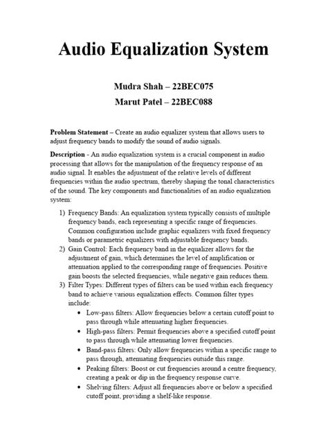 Audio Equalization Pdf Equalization Audio Electrical Engineering