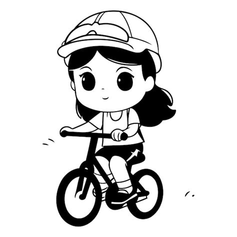 Premium Vector Girl Riding A Bike On White Background In Cartoon Style
