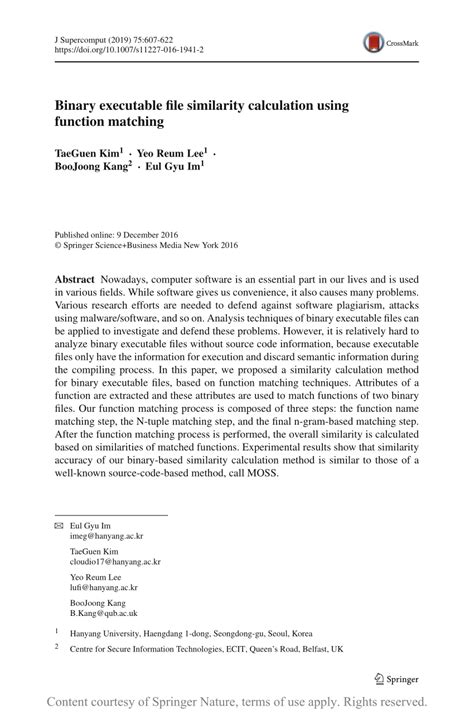 Binary Executable File Similarity Calculation Using Function Matching