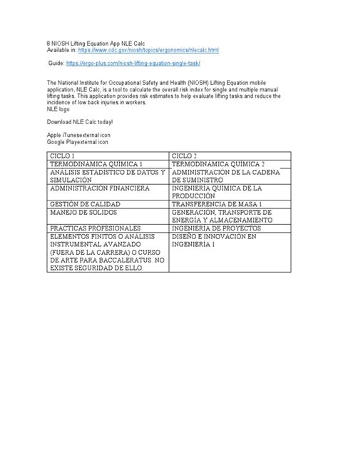 4 niosh lifting equation app nle calc pdf