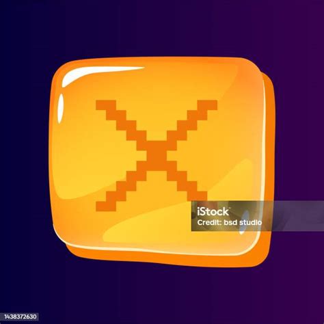 multiplication sign glossy ui button with pixelated icon stock