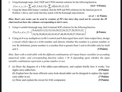 solved 1 using karnaugh maps find 2 sop and 2 pos minimal
