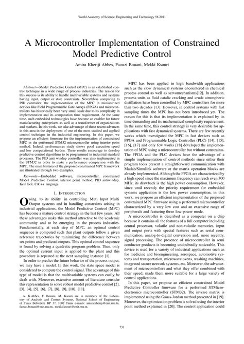 Pdf A Microcontroller Implementation Of Constrained Model Predictive