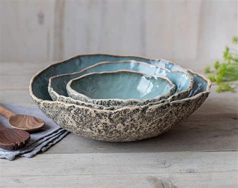 Set Of 3 Handmade Ceramics Large Serving Bowls Salad Bowls Rustic