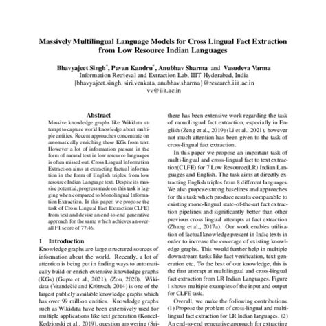 Massively Multilingual Language Models For Cross Lingual Fact Extraction From Low Resource