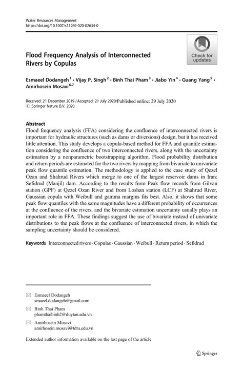Pdf Flood Frequency Analysis Of Interconnected Rivers By Copulas