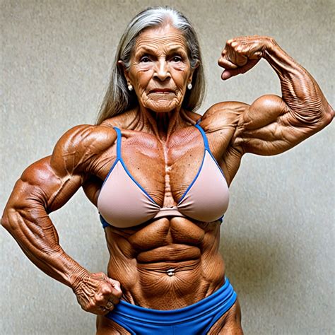 Lean Very Big Ripped Veiny Muscular Mean Face Elderly Woman Flexing