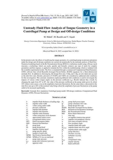 Pdf Unsteady Fluid Flow Analysis Of Tongue Geometry In A Centrifugal