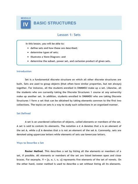 Basic Structures Lesson 1 Sets Pdf Set Mathematics Mathematics