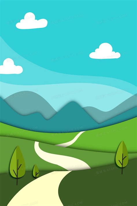 蓝色蓝天白云草地手绘卡通插画背景背景图片下载 3543x5315像素JPG格式 编号vo8flmn4z 图精灵