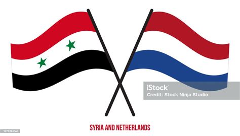 시리아와 네덜란드 국기는 교차하고 플랫 스타일을 흔들 공식 비율 올바른 색상입니다 경제에 대한 스톡 벡터 아트 및 기타 이미지 경제 공휴일 국가 지리적 지역 Istock