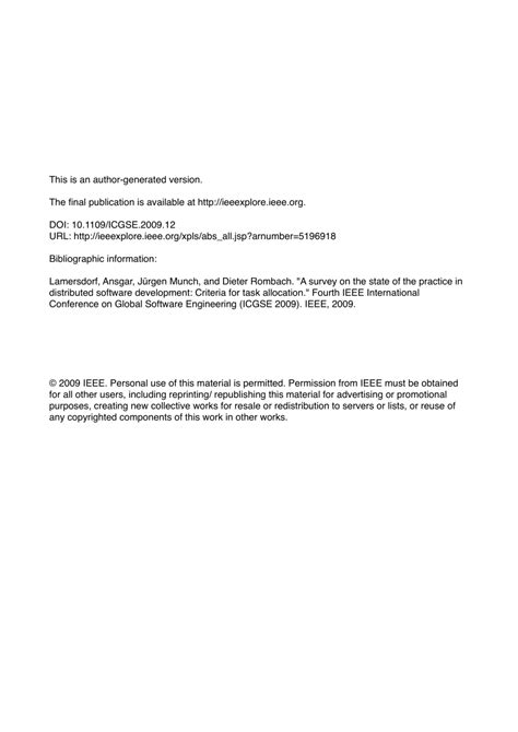 Pdf A Survey On The State Of The Practice In Distributed Software Development Criteria For