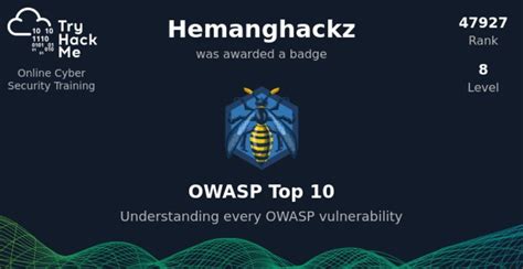 hemang rathore on linkedin i have completed the room owasp top 10