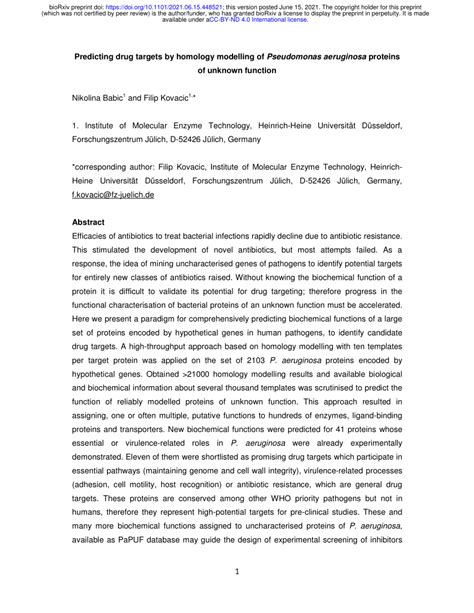Pdf Predicting Drug Targets By Homology Modelling Of Pseudomonas