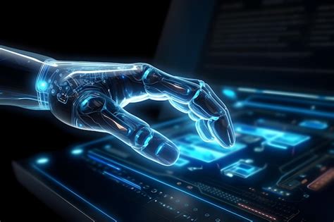 Premium Ai Image A Robotic Hand Interacting With A Holographic Future Technology
