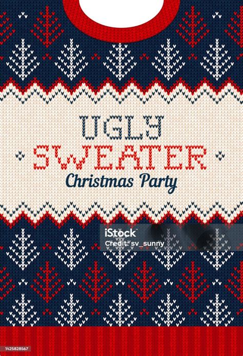 못생긴 스웨터 크리스마스 파티 초대합니다 니트 배경 패턴 스칸디나비아 뜨개질 장식품 겨울에 대한 스톡 벡터 아트 및 기타 이미지