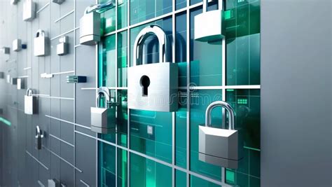 Futuristic Digital Locks On Abstract Grid Background Symbolize High