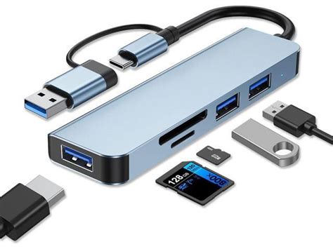 LUOM USB C USB Hub Docking Station 5 In 1 With 3 USB A Ports With 5Gbs Data TF SD Card Reader