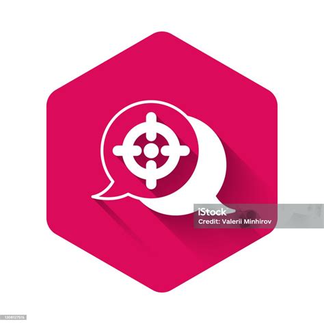 긴 그림자 배경으로 격리 된 화이트 타겟 재무 목표 개념 아이콘 상징적 인 목표 달성 성공 핑크 육각형 버튼 벡터 개념에 대한 스톡 벡터 아트 및 기타 이미지 Istock