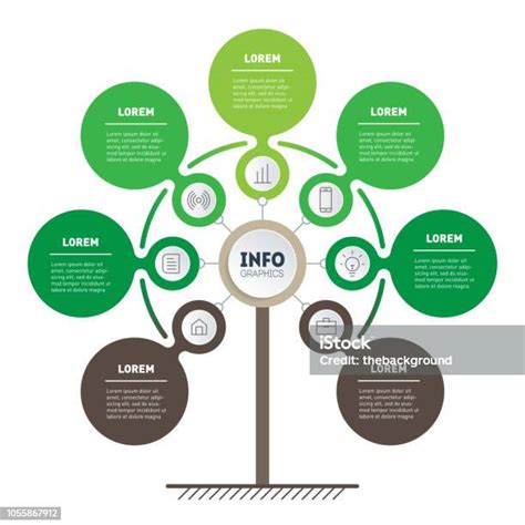 수직 타임 라인 인포 그래픽입니다 에코 비즈니스의 성장과 개발의 나무 Infographic 농업 추세 및 동향입니다 7 옵션 부품 단계 또는 프로세스와 비즈니스 프레 젠