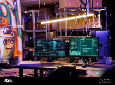 Computer Screens Displaying Data And Ransomware Code At Hackers
