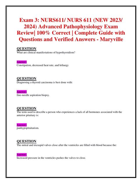 Exam 3 Nurs611 Nurs 611 New 2023 2024 Advanced Pathophysiology Exam Review 100 Correct