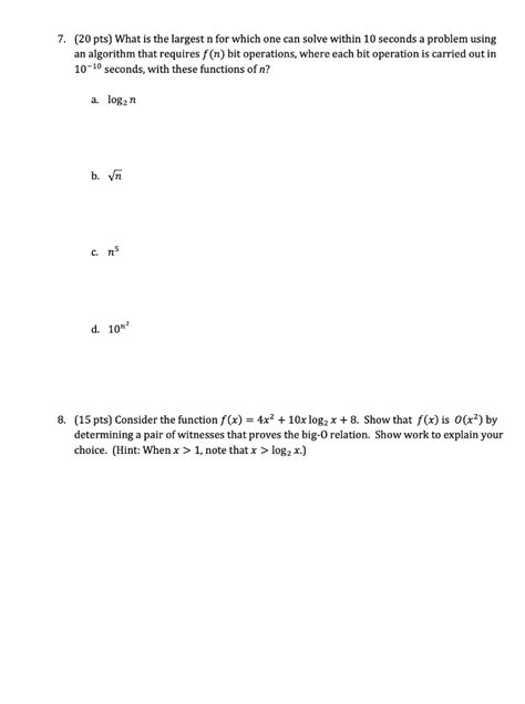 Solved 7 20 Pts What Is The Largest N For Which One Can