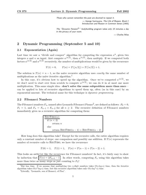 2 Dynamic Programming September 5 And 10 21 Exponentiation Again