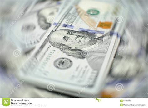 Heap Of One Hundred Dollar Bills On Money Background Shallow Depth