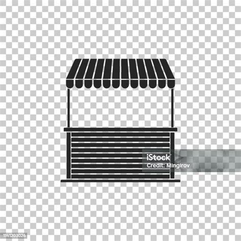 투명 한 배경에 고립 된 차양 및 나무 랙 아이콘이 있는 거리 실속 나무로 되는 선반을 가진 간이 건축물 평면 디자인입니다 벡터 일러스트 거리에 대한 스톡 벡터 아트 및