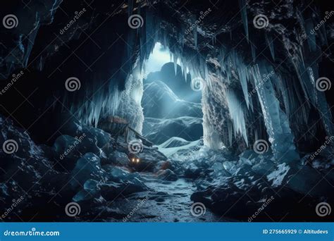 Frozen Cavern With View Of Vast And Starry Sky Highlighting The