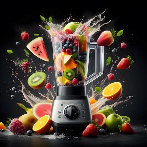 Premium Photo Blender With Fruit Flying Isolated On Black Background Fruit Juice And Splash