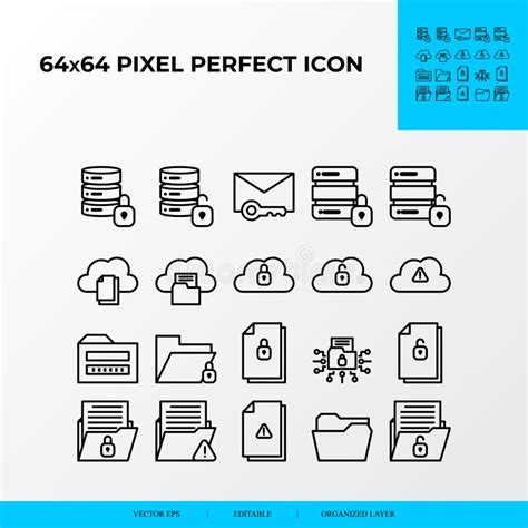 Set Of Security And Private File Vector Line Icon Style Cloud Security Big Data Security Stock