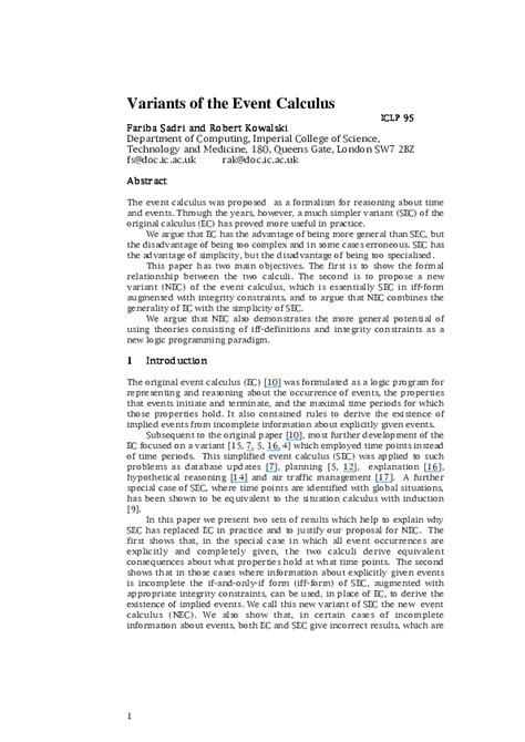 Pdf Variants Of The Event Calculus