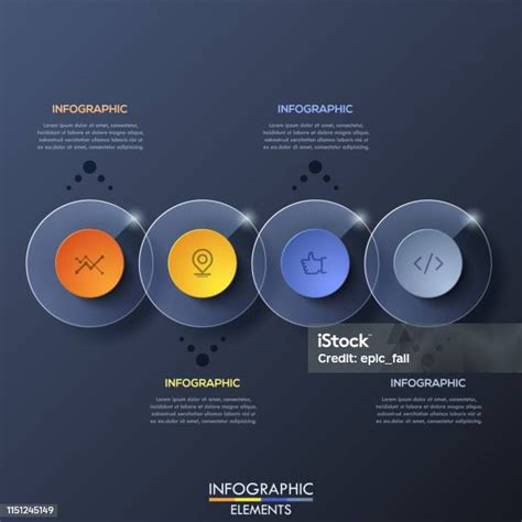 어두운 배경에 4 개의 겹쳐진 투명 원형 요소가 있는 인포 그래픽 디자인 서식 파일 인포그래픽에 대한 스톡 벡터 아트 및 기타 이미지 인포그래픽 다층 효과 원형