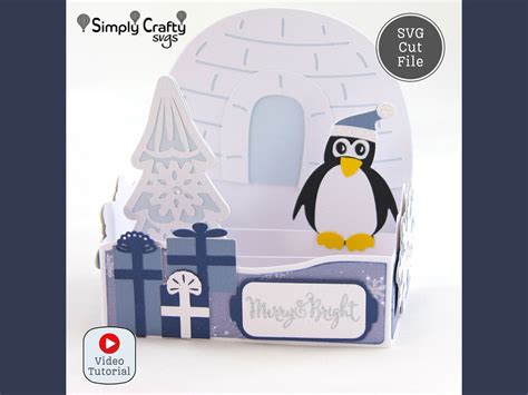 Penguin Christmas Box Card Svg Diy Christmas Card With Penguin And