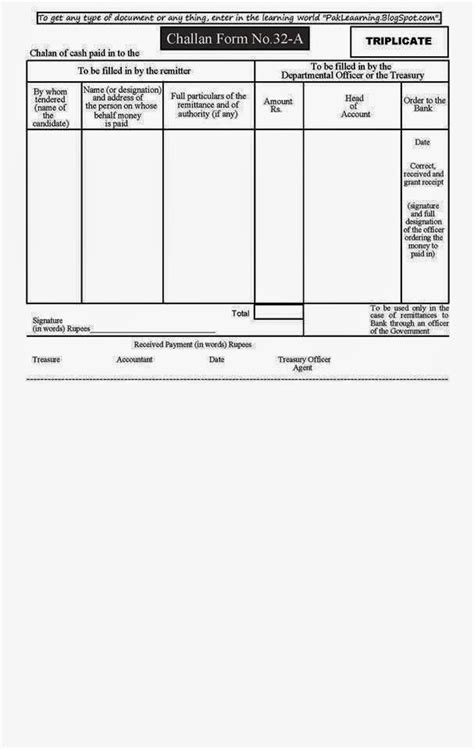 Treasury Challan Challan Form 32A To Be Filled In By The Remitter To Be Filled In By The