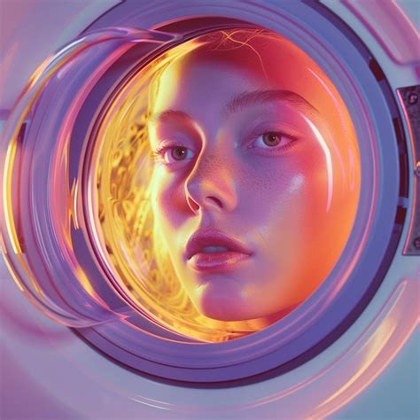 Face In Washing Machine With Bright Pastel Colors Premium Ai