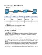 Lab 4 Configure VLANs And Trunking Docx Lab Configure VLANs And Trunking Topology
