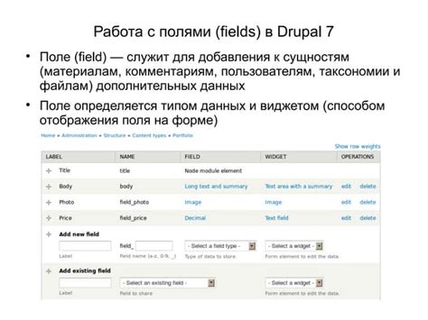 Работа с полями Fields в Drupal 7 Ppt Databases Computer