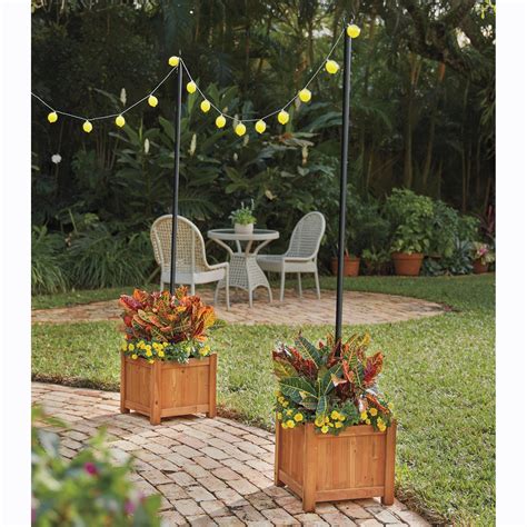 Planter Box With String Light Post Backyard Planters Outdoor String