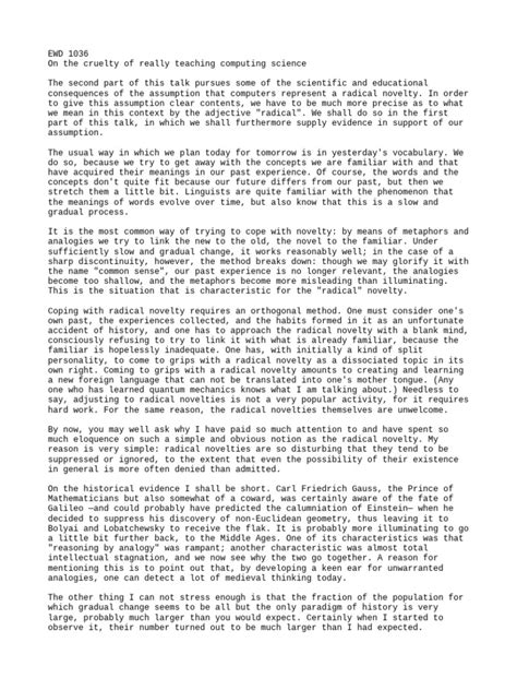 ewd 1036 on the cruelty of really teaching computing science pdf