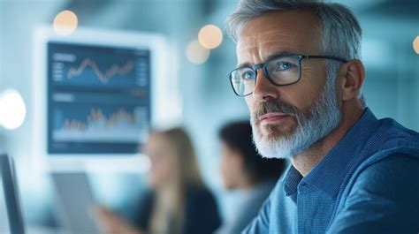 Experienced Businessman Analyzing Financial Data On Computer Screens In Office Premium Ai