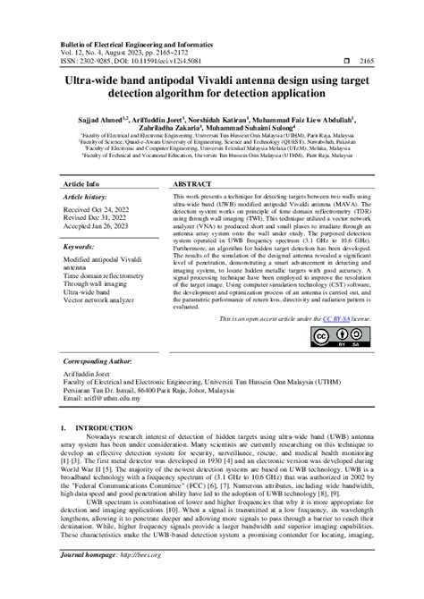 Pdf Ultra Wide Band Antipodal Vivaldi Antenna Design Using Target Detection Algorithm For