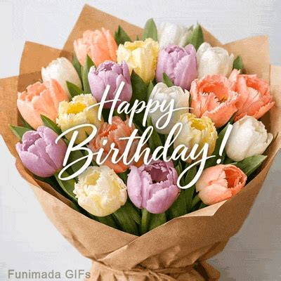 Spring Birthday Animation Colorful Tulips In Paper Wrap Download On
